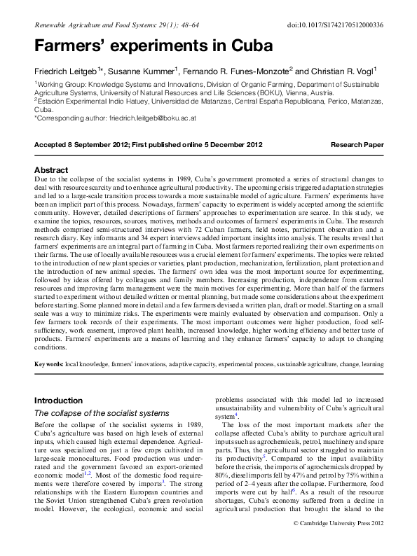 (PDF) Farmers' experiments in Cuba.