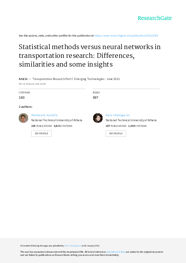 (PDF) Statistical methods versus neural networks in transportation ...