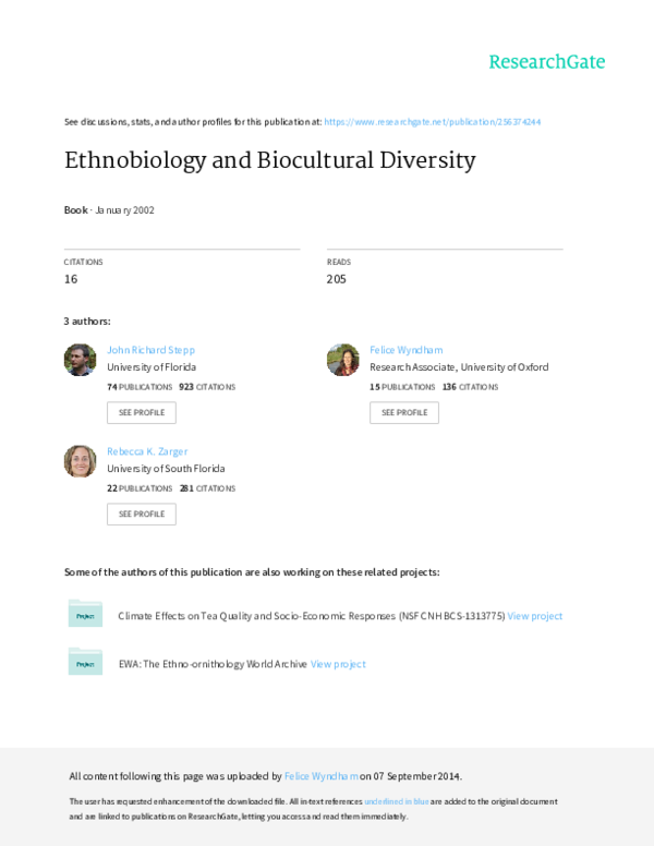(PDF) Ethnobiology and Biocultural Diversity
