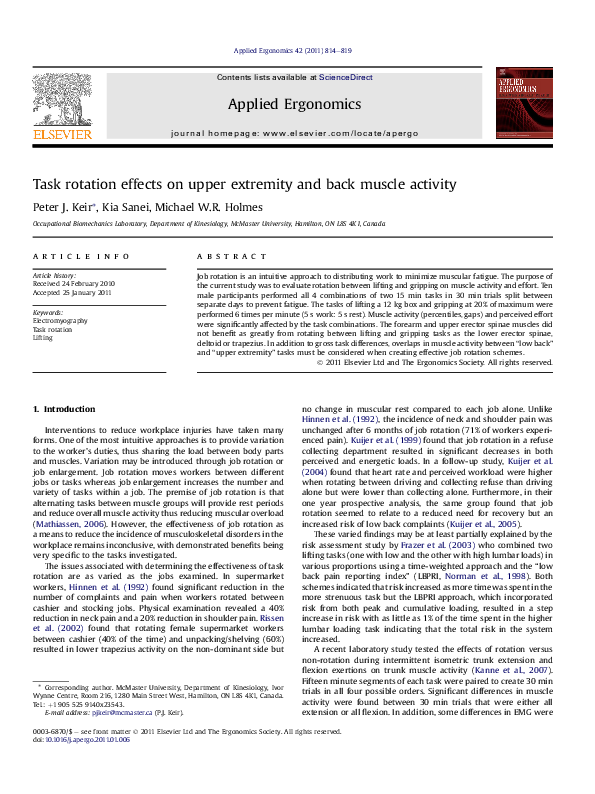 (PDF) Task rotation effects on upper extremity and back muscle activity