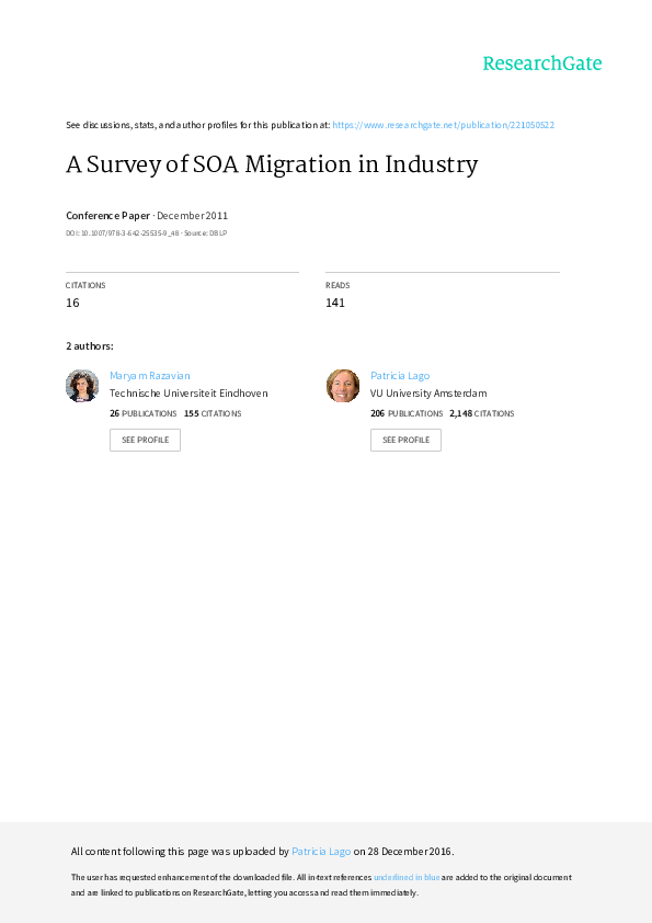 Pdf A Survey Of Soa Migration In Industry