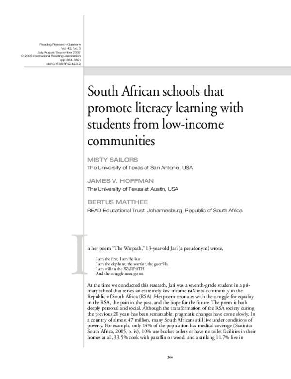 (PDF) South African schools that promote literacy learning with students from low-income communities