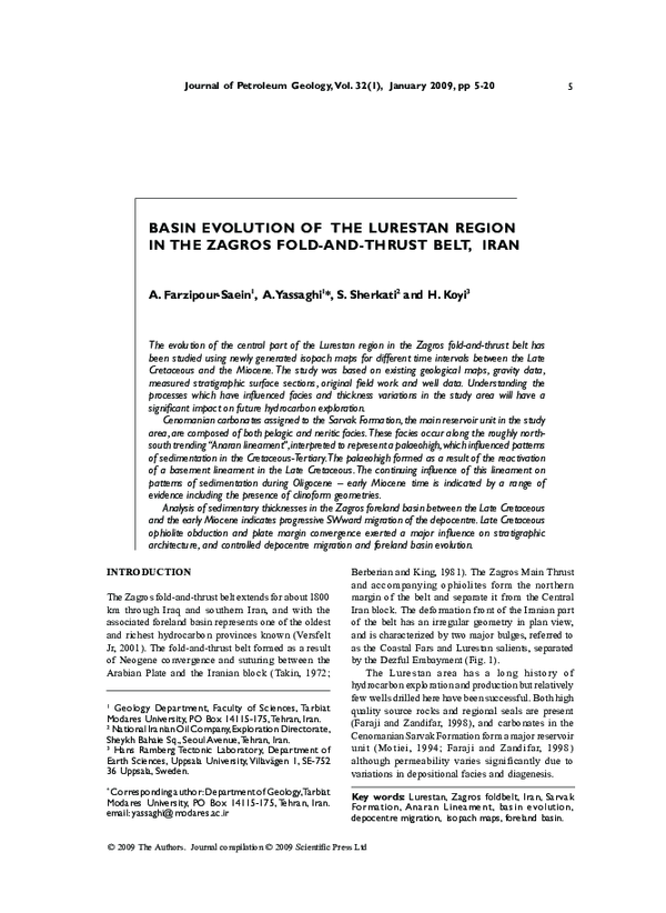 (PDF) BASIN EVOLUTION OF THE LURESTAN REGION IN THE ZAGROS FOLD‐AND ...