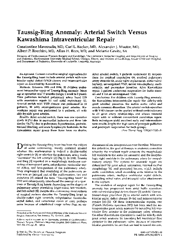 (PDF) Taussig-Bing anomaly: Arterial switch versus Kawashima ...