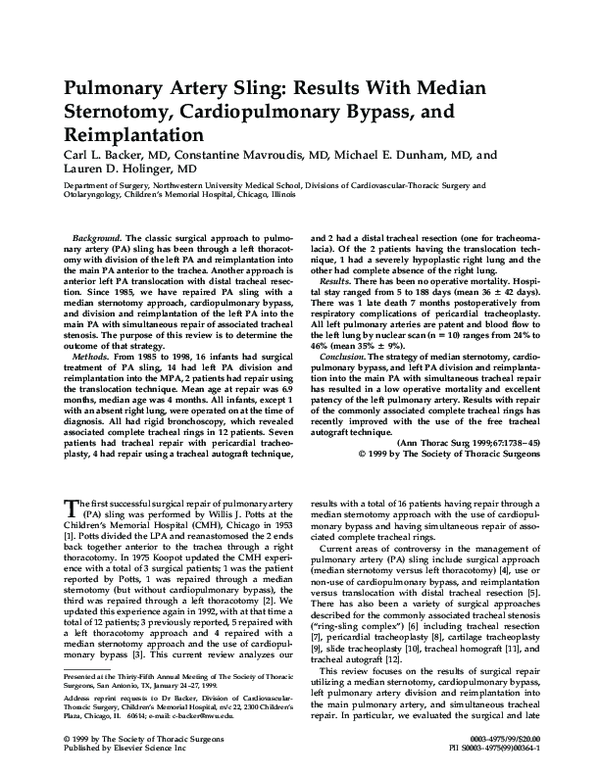 (PDF) Pulmonary artery sling: results with median sternotomy ...