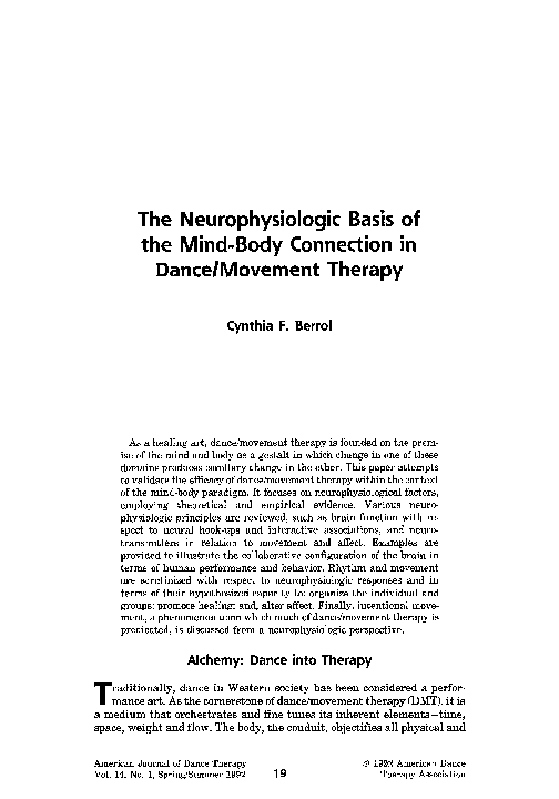 (PDF) The neurophysiologic basis of the mind-body connection in dance ...