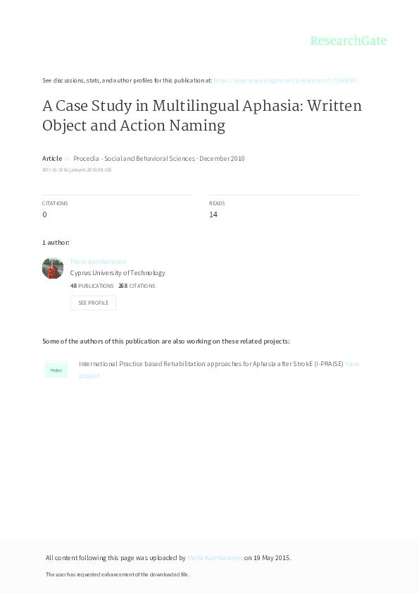 (PDF) A Case Study in Multilingual Aphasia: Written Object and Action ...