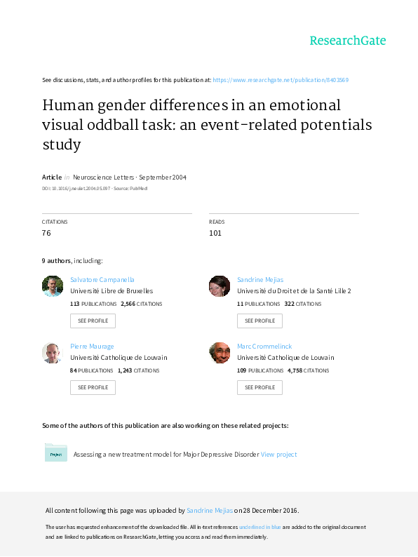 (PDF) Human gender differences in an emotional visual oddball task: an event-related potentials ...
