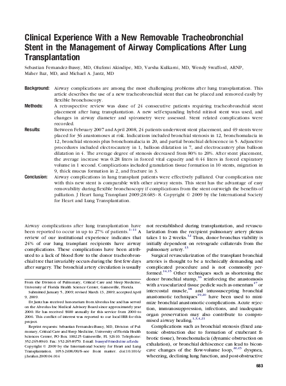 (PDF) Endobronchial Dilation for the Management of Bronchial Stenosis ... (PDF) Endobronchial Dilation for the Management of Bronchial Stenosis ...