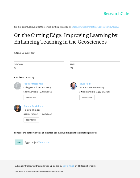 (PDF) On the Cutting Edge: Improving Learning by Enhancing Teaching in ...