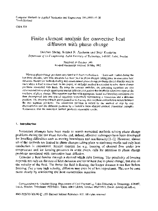 (PDF) Finite element analysis for convective heat diffusion with phase change