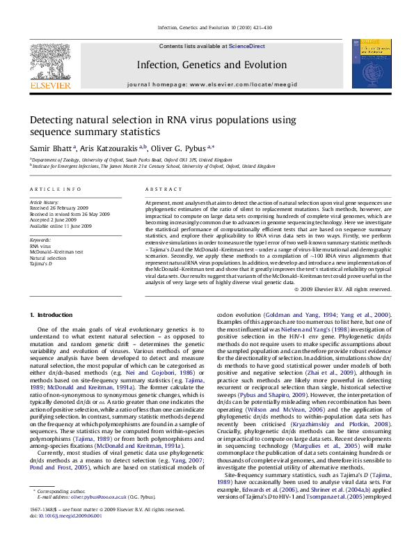 (PDF) Detecting natural selection in RNA virus populations using sequence summary statistics