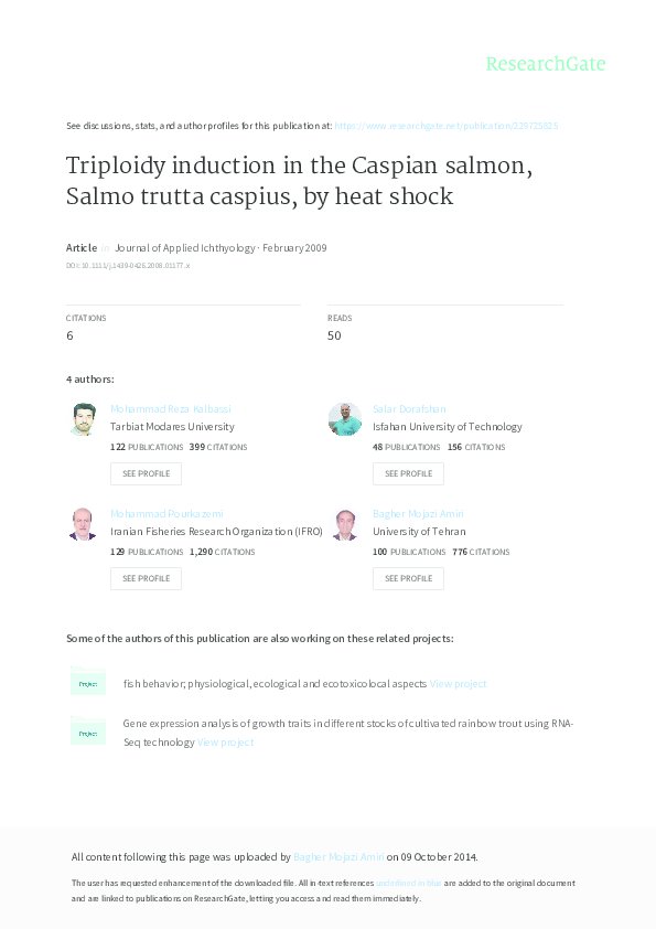 (PDF) Triploidy induction in the Caspian salmon, Salmo trutta caspius ...