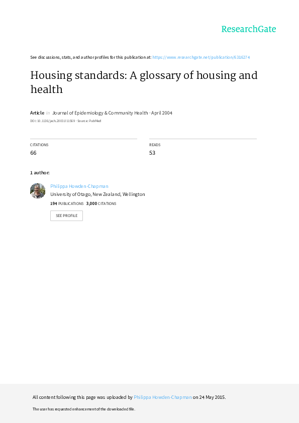 (PDF) Housing standards: a glossary of housing and health