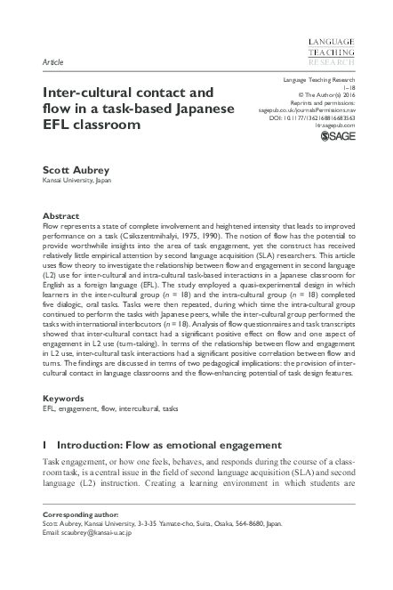 (PDF) Inter-cultural contact and flow in a task-based Japanese EFL ...