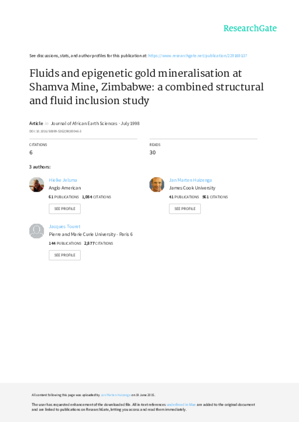 (PDF) Fluids and eoigenetic gold mineralisation at Shamva Mine ...