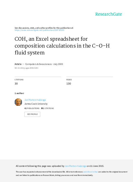 (PDF) COH, an Excel spreadsheet for composition calculations in the C–O ...