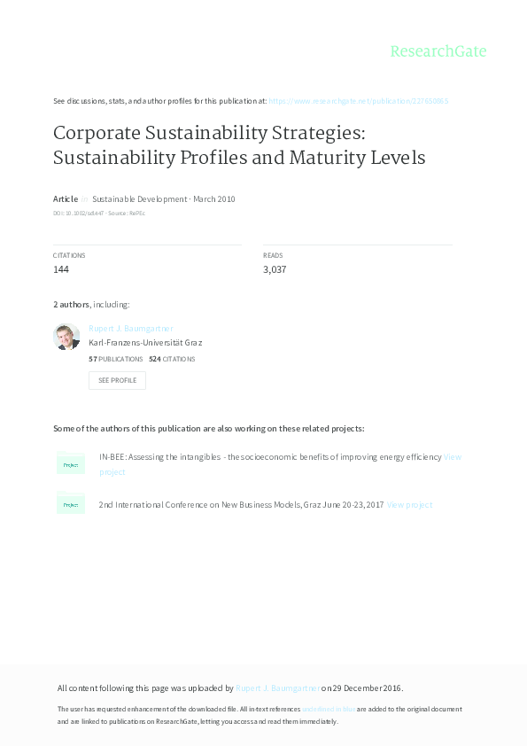(PDF) Corporate sustainability strategies: sustainability profiles and ...