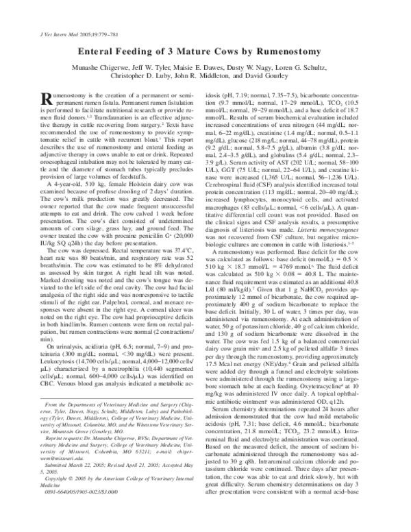 (PDF) Enteral Feeding of 3 Mature Cows by Rumenostomy