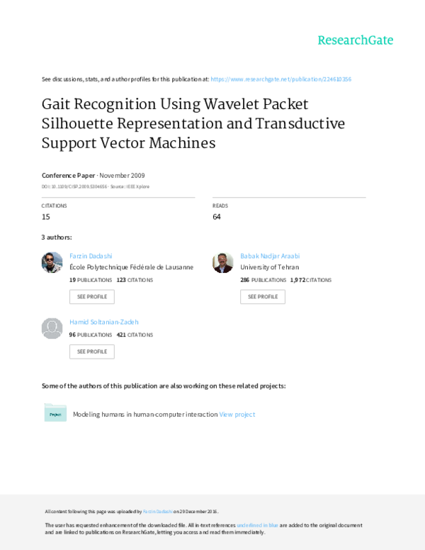 Pdf Gait Recognition Using Wavelet Packet Silhouette Representation And Transductive Support