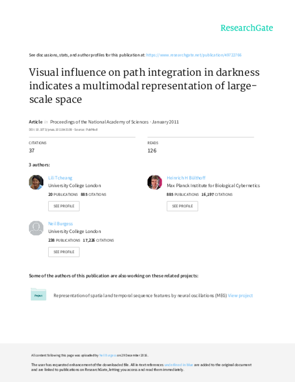 (PDF) Visual influence on path integration in darkness indicates a ...