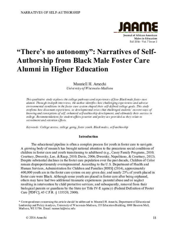 (PDF) “There’s no autonomy”: Narratives of Self-Authorship from Black ...