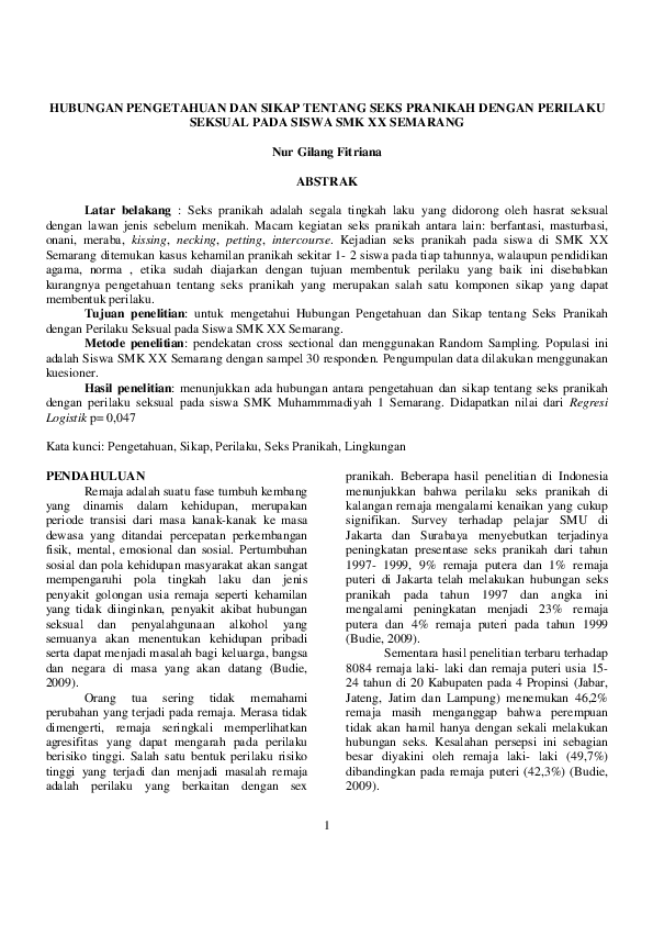 (PDF) HUBUNGAN PENGETAHUAN DAN SIKAP TENTANG SEKS PRANIKAH DENGAN PERILAKU SEKSUAL PADA SISWA ...