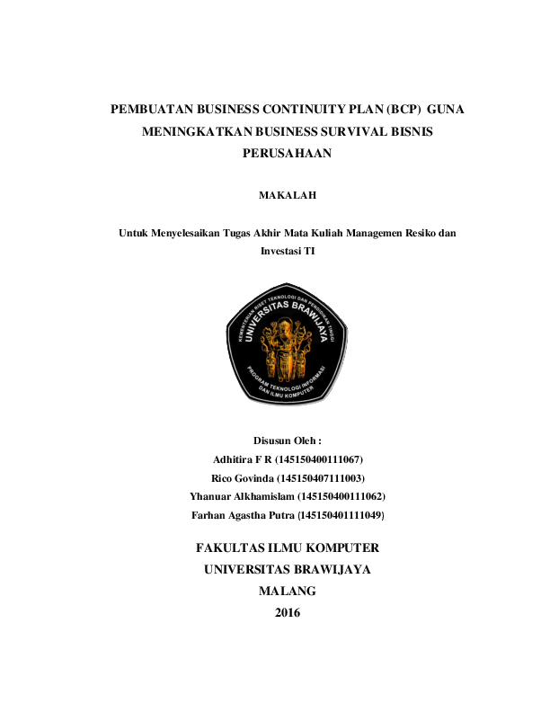 (PDF) PEMBUATAN BUSINESS CONTINUITY PLAN (BCP) GUNA MENINGKATKAN ...