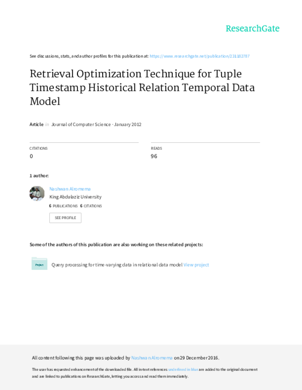 (PDF) Retrieval Optimization Technique for Tuple Timestamp Historical Relation Temporal Data Model
