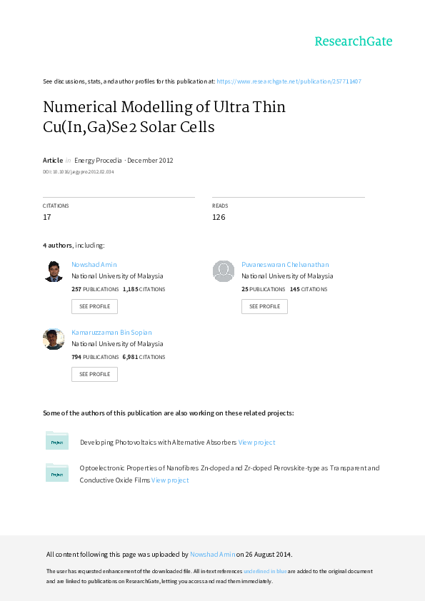 (PDF) Numerical Modelling of Ultra Thin Cu(In,Ga)Se2 Solar Cells
