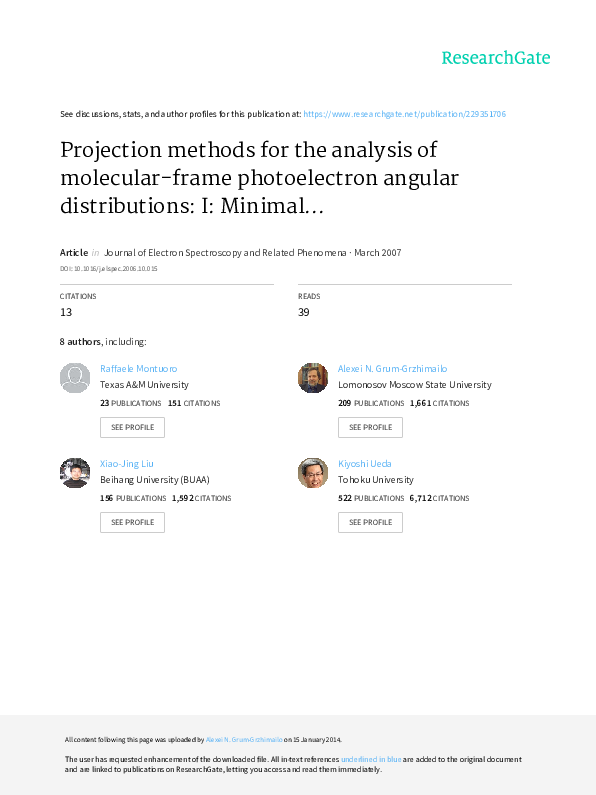 (PDF) Projection methods for the analysis of molecular-frame photoelectron angular distributions ...
