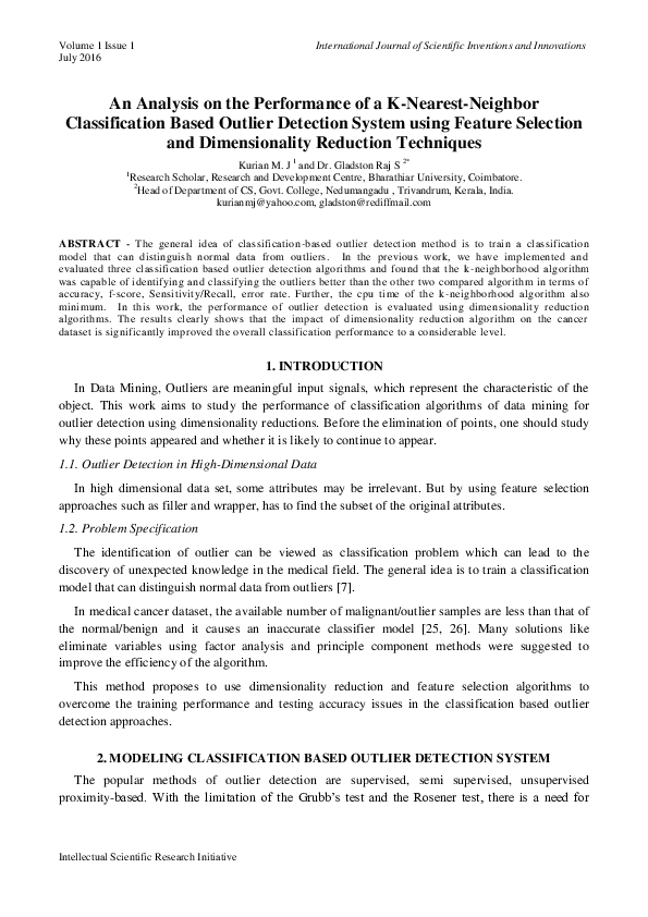 Pdf An Analysis On The Performance Of A K Nearest Neighbor