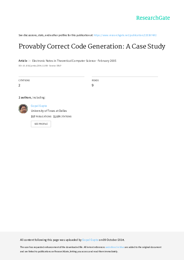 (PDF) Provably Correct Code Generation: A Case Study