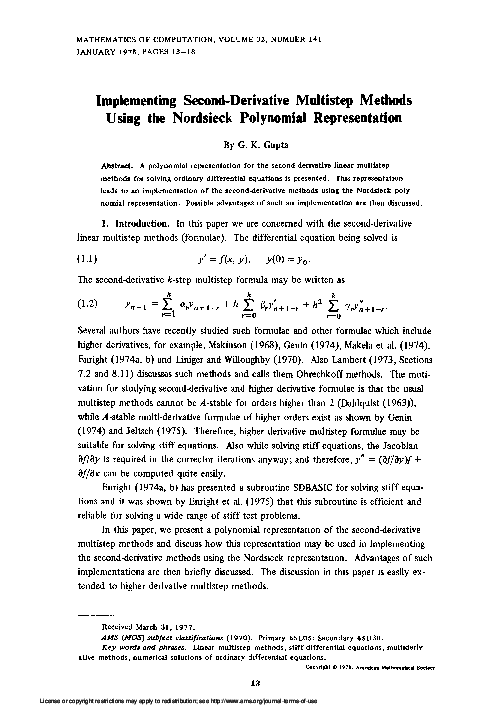 Pdf Implementing Second Derivative Multistep Methods Using The Nordsieck Polynomial Representation