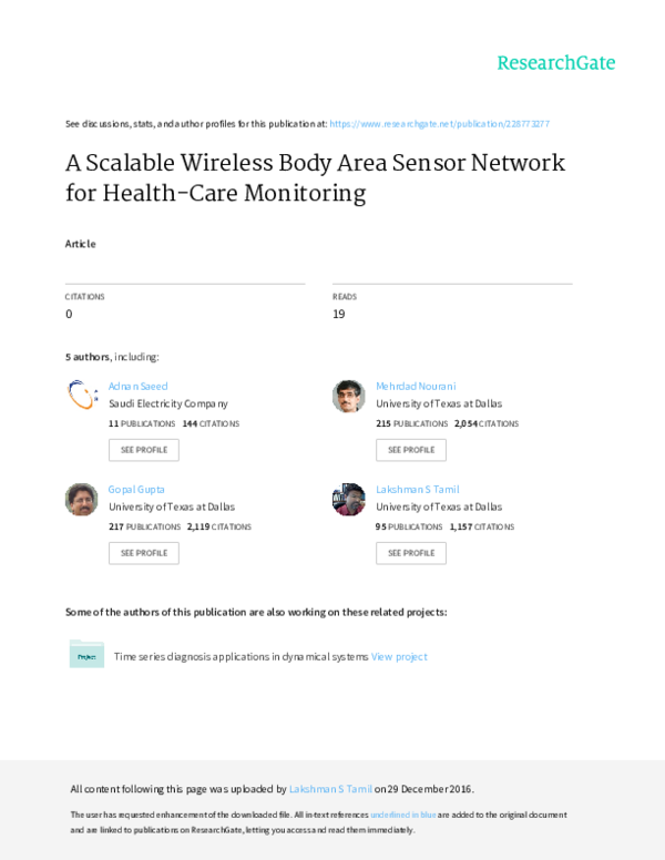 (PDF) A Scalable Wireless Body Area Sensor Network for Health-Care ...