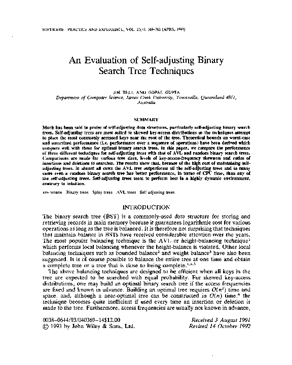 (PDF) An evaluation of self-adjusting binary search tree techniques