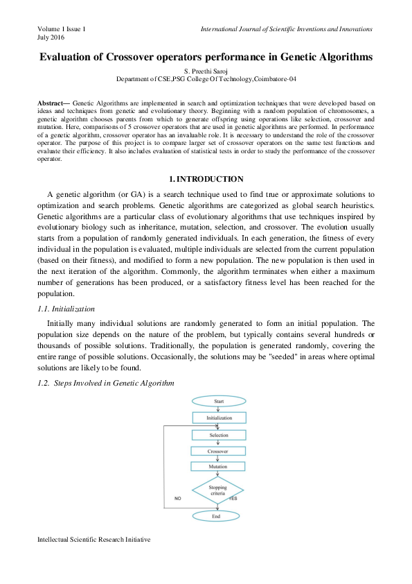 Pdf Evaluation Of Crossover Operators Performance In Genetic Algorithms