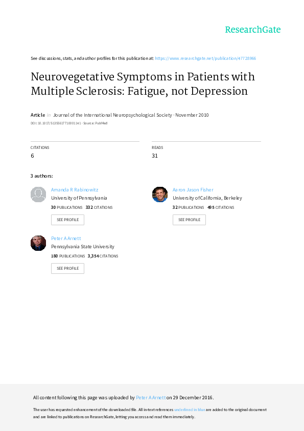 (PDF) Neurovegetative symptoms in patients with multiple sclerosis ...