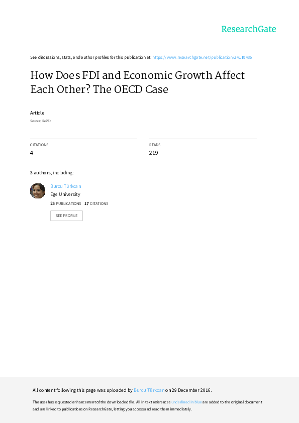 (PDF) How Does FDI and Economic Growth Affect Each Other? The OECD Case