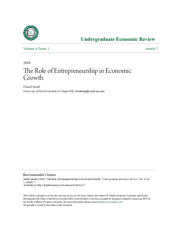 (PDF) Undergraduate Economic Review The Role of Entrepreneurship in ...