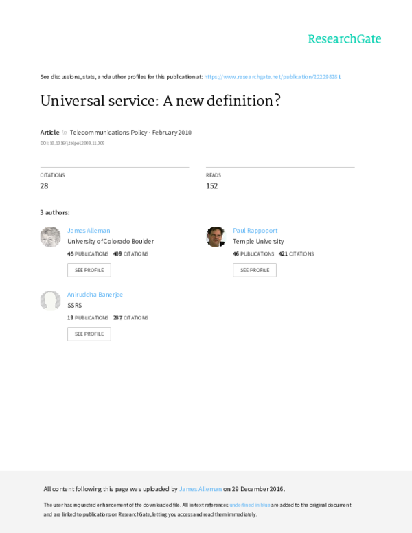 (PDF) Universal service: A new definition?