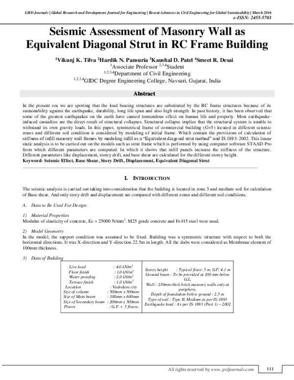 (PDF) Seismic Assessment of Masonry Wall as Equivalent Diagonal Strut ...