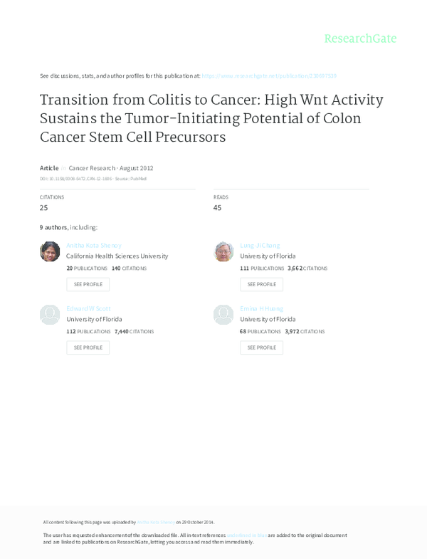 (PDF) Transition from Colitis to Cancer: High Wnt Activity Sustains the ...