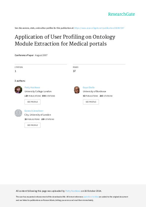 (PDF) Application of User Profiling on Ontology Module Extraction for Medical portals