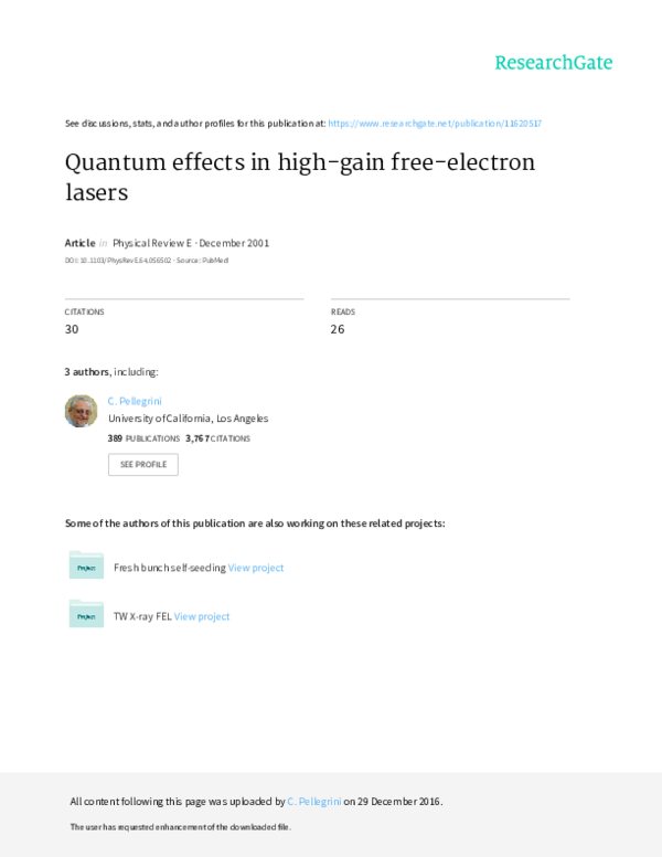 (PDF) Quantum effects in high-gain free-electron lasers