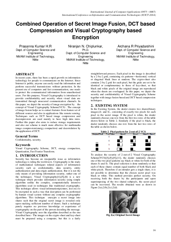 (PDF) Combined Operation of Secret Image Fusion, DCT based Compression and Visual Cryptography ...