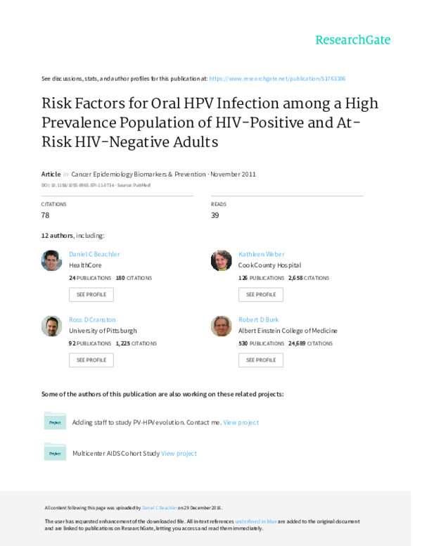 (PDF) Risk factors for oral HPV infection among a high prevalence ...