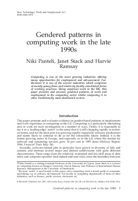 (PDF) Gendered patterns in computing work in the late 1990s