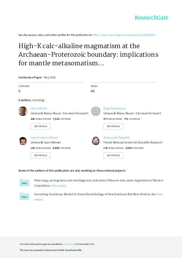 (PDF) High-K calc-alkaline magmatism at the Archaean-Proterozoic ...