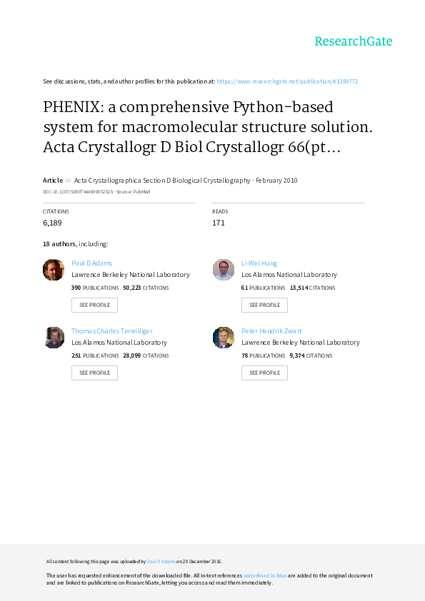Pdf Phenix A Comprehensive Python Based System For Macromolecular Structure Solution